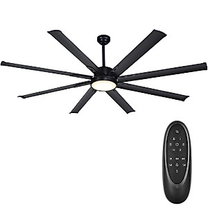 72 Inch Industrial DC Motor Ceiling Fan with LED Light, ETL Listed Damp Rated Indoor or Covered Outdoor Ceiling Fans for Living Room Basement Sunroom Porch Patio, 6-Speed Remote Control, Black