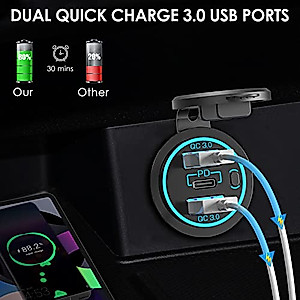 Newest 12V USB Outlet Ouffun 56W 12V USB C Car Charger Socket 20W PD USB-C & Dual 18W QC3.0 Car USB Port 12V Socket with Power Switch Waterproof DIY Outlet for Car Boat RV Marine Motorcycle Golf Cart