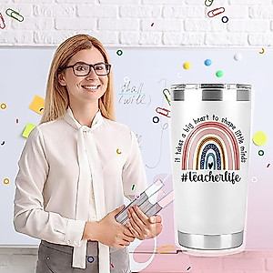 Back to School Gifts Teacher Birthday Idea, Teacher Gifts for Women Men - Teacher Appreciation Gifts, Gifts Teachers from Students, Appreciation Week - 20 Oz Tumbler Mug/Cup (White) (Teacher Life)