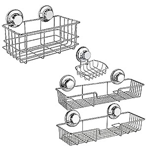 iPEGTOP No Drilling Suction Cup Deep Shower Caddies x1, Wide Shower Caddy x2, Suction Soap Dish x1, Rustproof Stainless Steel