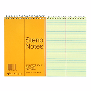 National Steno Notebook with Brown Board Cover, Green Eye-Ease Paper, Gregg Ruled, 6" x 9", 60 Sheets (36646)