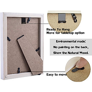 8x10 White Picture Frames Nature Solid Wood 6 Pack for Wall Mounting and Tabletop Display