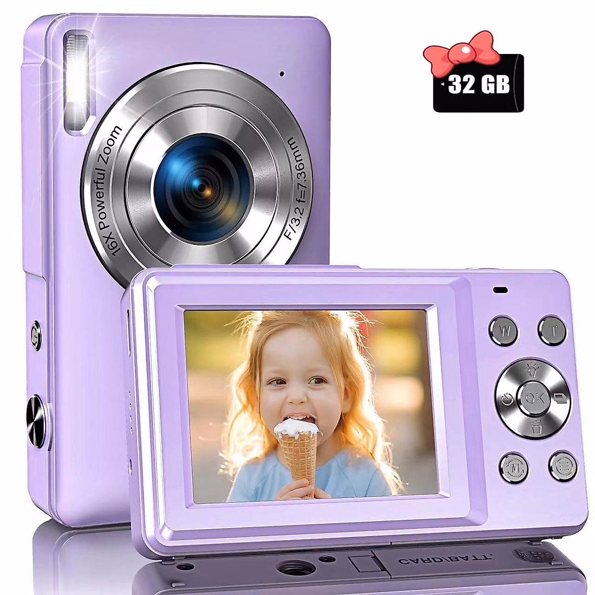 Hauyince Digital Camera, Kids Camera with 16X Zoom, FHD 1080P 44MP Point and Shoot Digital Cameras with 32GB Card, 2 Batteries, Lanyard, Small Compact Travel Camera for Kids,Teens Boys Girls, Purple