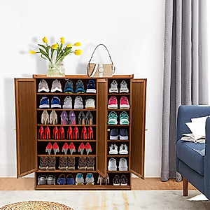 HYYKJ-US Modern Bamboo Shoe Storage Cabinet with Shutter Doors 8 Tier Freestanding Shoe Rack Shoe Floor Storage Organizer Rack for Entryway Living Room Bedroom 35.4" L×12.6" W×42.1" H