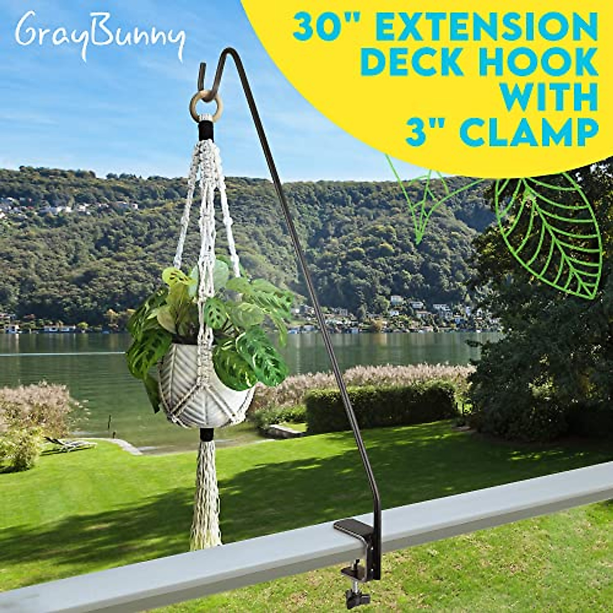 Heavy Duty Deck Hook, Black, 3 Inch Clamp, For Bird Feeders, Planters, Suet Baskets, Lanterns, Wind Chimes and More!