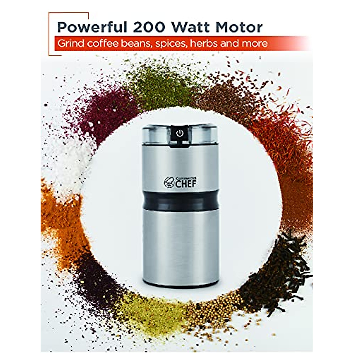 Electric Coffee Grinder Spice Grinder - Stainless Steel Blades Grinder for Coffee Bean Seed Nut Spice Herb Pepper, Brushed Stainless Steel Texture and Transparent Lid