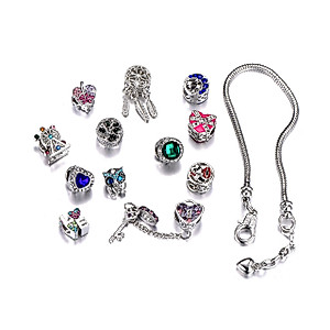 12pcs A Suit 925 Silver Plating Alloy Enamel Colored Rhinestones Tree of Life Lock Owl Heart Luck Bead Charms for Charm Bracelets Snake Bracelet Women's Charms Mother's Day Gift