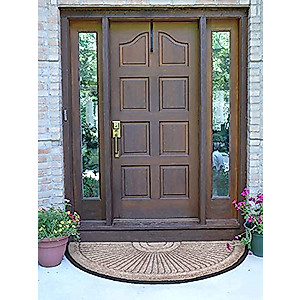 Kempf Half Round Inlaid Sun Ray Doormat, Outdoor, Entrance Mat, Extra Large Size, Great for Double Doors, Heavy Duty, 3 x 6-feet