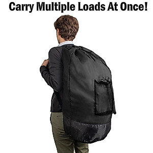 Laundry Bag Backpack with Shoulder Straps and Mesh Pocket Clothes Hamper Bag with Drawstring Closure for College, Travel, Laundromat, Apartment (Charcoal Grey)