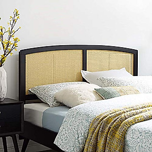 Modway Halcyon Cane Woven Rattan Queen Headboard in Black