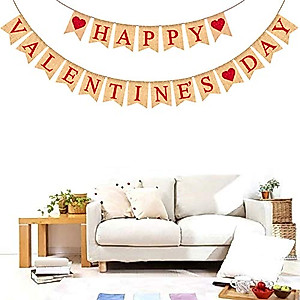 Happy Valentines Day Banner Valentine’s Day Decorations Glitter Heart Burlap Bunting Photo Props for Homes Stores Schools Valentine Day Party Decoration Assembled