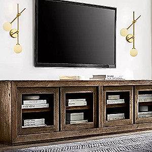 BAODEN Modern 2 Lights Globe Wall Sconce Industrial Wall Lamp with G4 Bulb Mid Century Rotatable Light Fixture Brushed Brass Finished with White Globe Glass Lampshade (Gold Color)