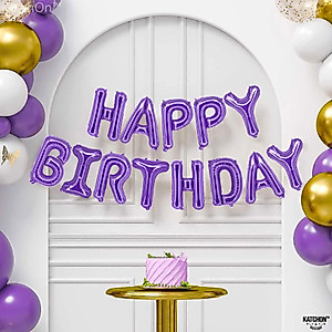 KatchOn, Purple Happy Birthday Balloons - 16 Inch, Helium Supported | Foil Happy Birthday Balloons Purple for Unicorn Birthday Decorations | Happy Birthday Balloon Banner, Purple Birthday Decorations