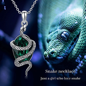 PDTJMTG Snake Necklace Sterling Silver Snake Necklace with Green Crystal Vintage Serpent Necklace Gift for Women