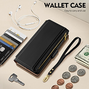 Antsturdy Samsung Galaxy Note 20 Ultra 5G case Wallet with Card Holder for Women Men,Galaxy Note 20 Ultra 5G Phone case RFID Blocking PU Leather Flip Cover with Strap Zipper Credit Card Slots,Black