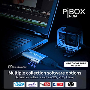 Video Capture Card, PiBOX India Braided Tough, 4K HDMI to USB 3.0 Game Capture Device Aluminium Windows Android Mac,HD 1080P Audio Video Card Live Streaming Gaming, Teaching Live Broadcasting