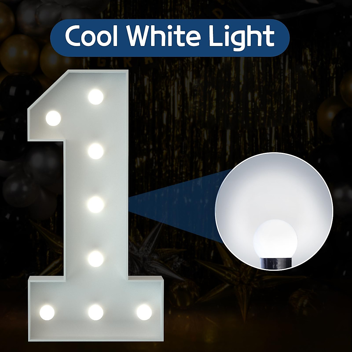 imprsv 3FT Marquee Numbers, Light Up Numbers, Marquee Numbers 1, Cool White Light Up Numbers for Party, Big Numbers for 1st 16st 21st Birthday Party Decorations,Large Cardboard, Anniversary Decor