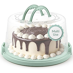 MosJos Extra Large Cake Carrier, Cake Stand with Lid and Foldable Handles - Multifunctional Serving Platter and Cake Plate - Cake Container with Dome and Strong Snaps 13 x 13 x 7 inch (Green)