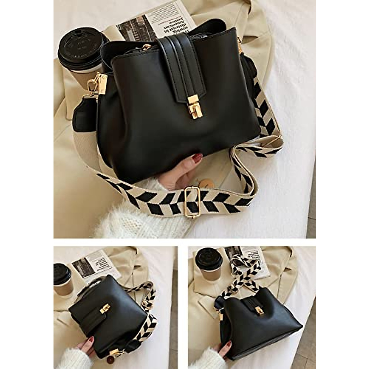 Women Shoulder Bags PU Leather Cute Hobo Tote Handbag Cossbody Purse with Buckle Closure