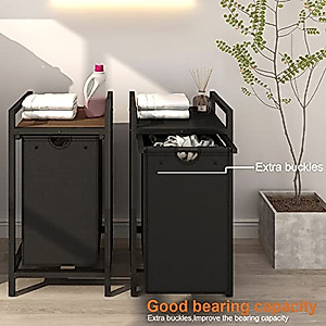 LAATOOREE Laundry Hamper, Two-Color Laundry Basket with Removable Laundry Bag and Top Shelf, Clothes Hamper for Samll Space,Laundry Room, Bedroom, Bathroom