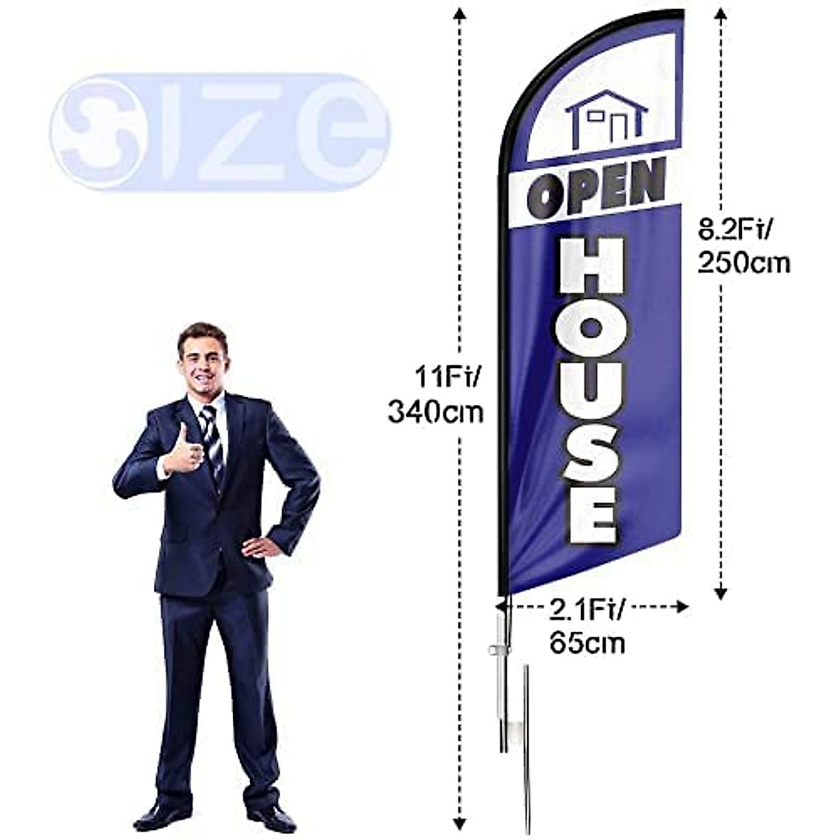 FSFLAG Open House Flags for Real Estate Agents, Open House Flag Pole Kit and Ground Stake, 11 FT Feather Banner Flag for Outside Business Advertising, Open House Banners for Real Estate (Blue)