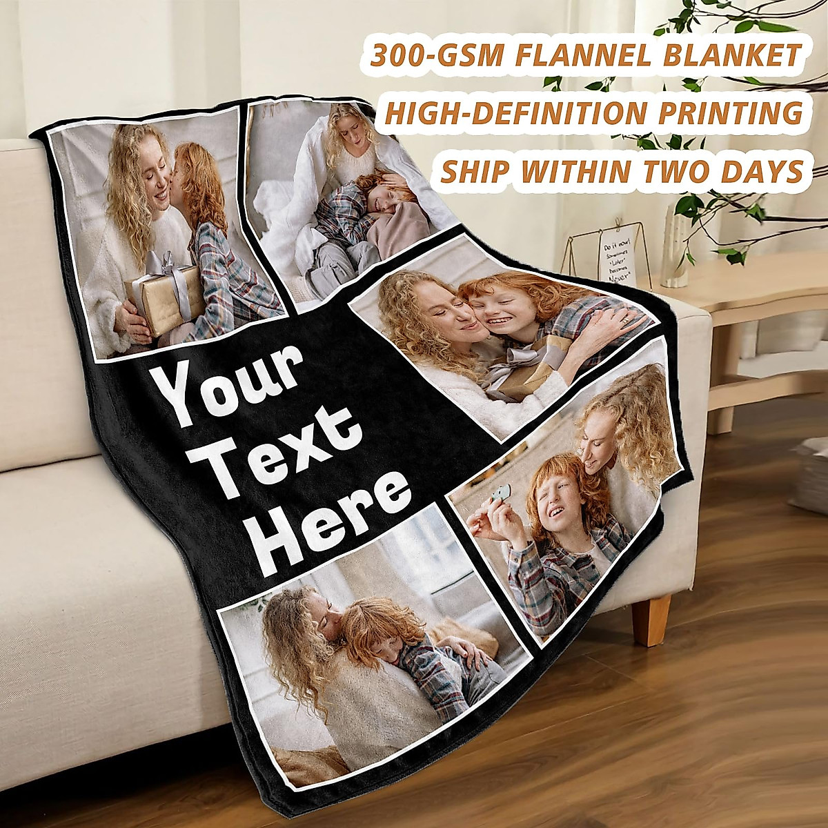 WNNNS Custom Blanket with 5 Photos Multiple Designs, Personalized Gifts for Mom,Dad,Families,Boyfriend,Girlfriend,Kids, Valentines Blanket with Multiple Designs.