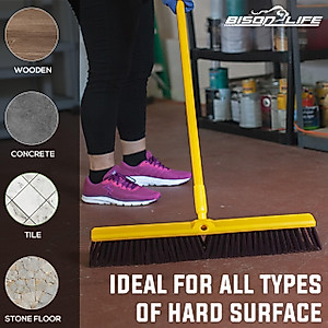 BISON LIFE Multi Surface Push Coarse Polypropylene and Polystyrene Heavy-Duty Floor Sweep Broom, Black