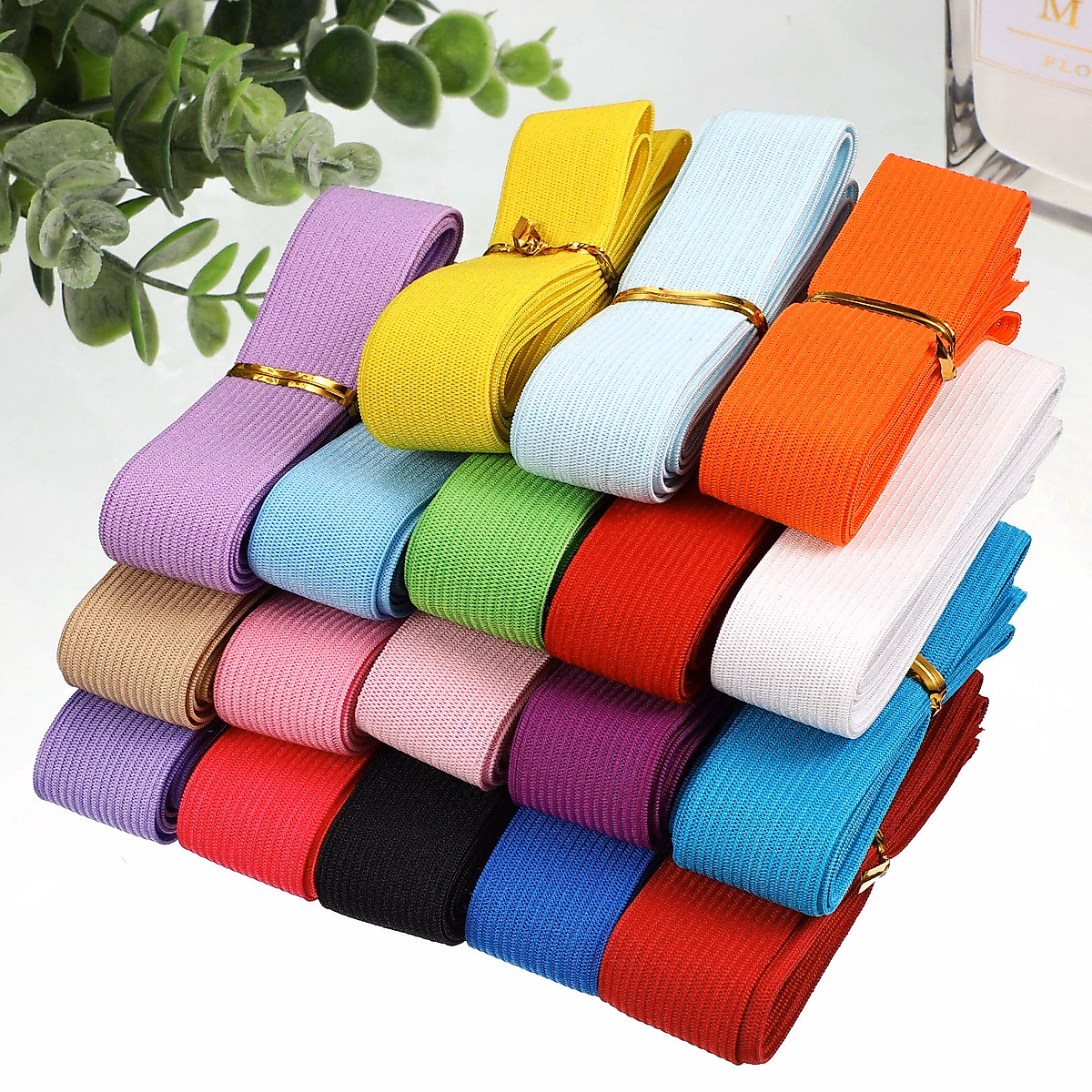 30 Yards Color Wide Braided elastic band, String for Crafts DIY Projects Sewing Headbands Hair Bands Shorts Waist Shoe Laces Wigs Bracelets, 18 Colors, 1 Inch
