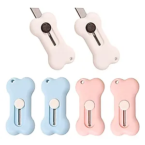 6Pcs Retractable Mini Utility Knife Bones Shaped Box Cutter Cute Letter Opener Paper Envelope Cutter with Keychain Hole