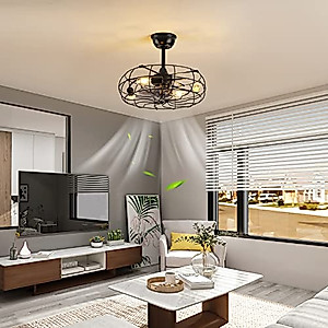 Caged Ceiling Fan with Light Modern Industrial Ceiling Fans with Lights Remote Control Farmhouse Ceiling Fan Light Gazebo Fan light for Patio Kitchen Living room Entrance Indoor Outdoor Black