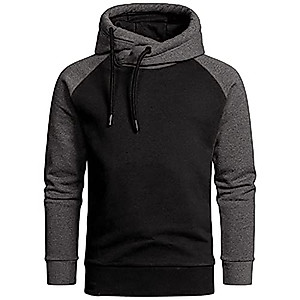 Maiyifu-GJ Men's Color Block Pullover Hooded Sweatshirts Drawstring Fleece Warm Winter Hoodies Casual Sports Running Hoodie (Black,X-Large)