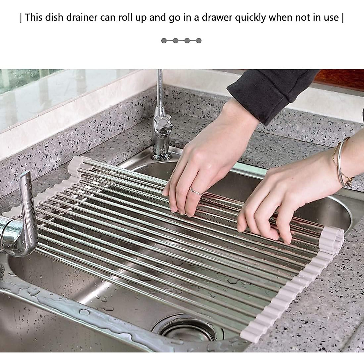 Dullrout Roll Up Dish Drying Rack 17.8 inch x 11.2 inch, Over The Sink Dish Drying Rack, Rollable Stainless Steel Sink Rack for Kitchen Organization, Foldable/Heat-Resistant/Easy to Store