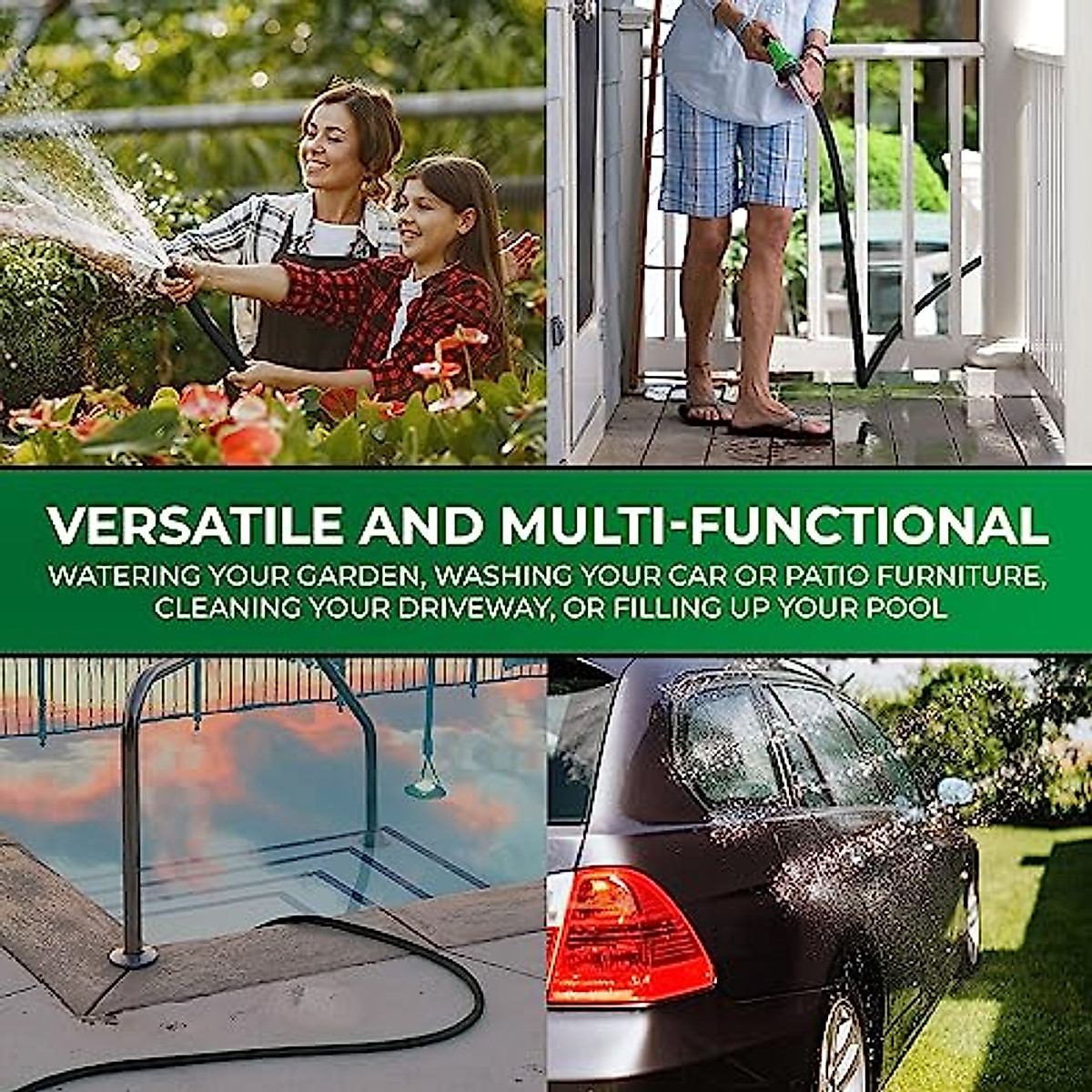 LightHose Garden Hose, NON-EXPANDABLE Garden Hose, Super Light Weight Hose, No Burst, 3/4 inch Solid Brass Connectors, 50 Ft, Black