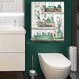 Bathroom Decor Wall Art, Bathroom Rules Wall Decor, Dragonfly Wall Art Teal Rustic Farmhouse Bathroom Canvas Prints Signs Wood Background Bathroom Pictures Artwork Framed Bath Laundry Home Decorations