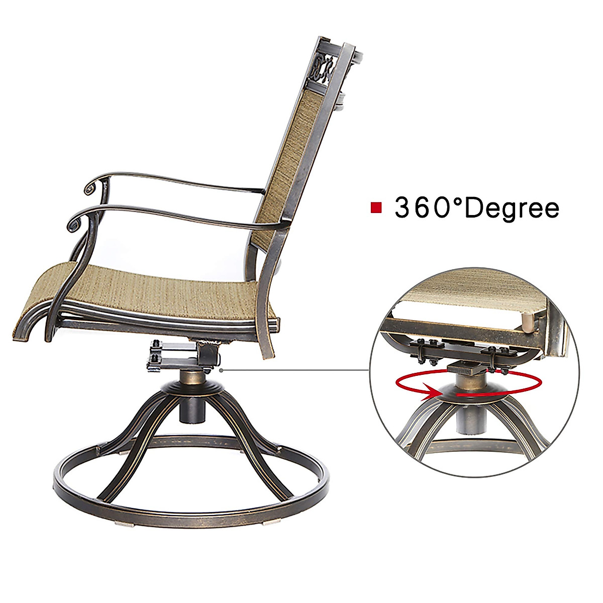 DALI 3 Piece Bistro Set, Handmade Contemporary Round Table Swivel Rocker Chairs Garden Backyard Outdoor Patio Furniture