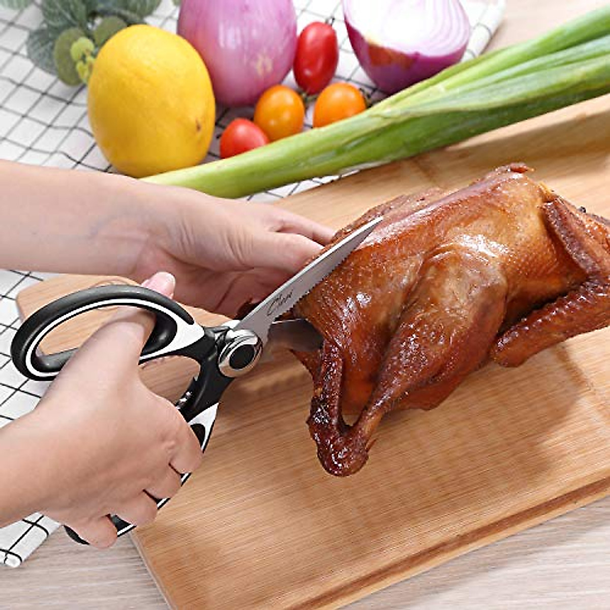 Clear Style Kitchen Shears Stainless Steel Utility Scissors Heavy Duty Multipurpose Kitchen Scissors, Dishwasher Safe, Perfect for Preparing Beef, Chicken, Vegetables, Fish, Black and White (2 Pack)