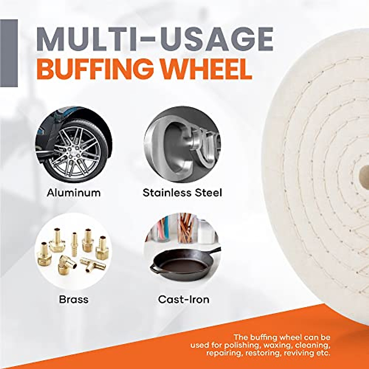 Buffing Wheels for Bench Grinder - 6 Inch Extra Thick Buffing Wheel Fine Cotton Sewn Rigid Treated Spiral with a 1/2” Center Arbor Hole - 80 Ply Polishing Wheel for Bench Grinder – by Drixet