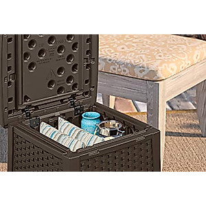 Suncast 13 Gallon Resin Outdoor Patio End Table Storage Box, Java