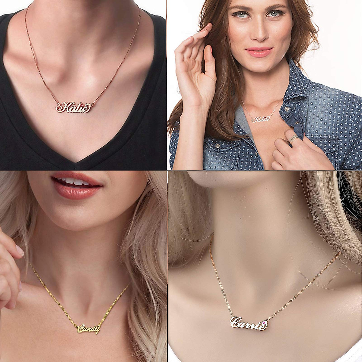 MRENITE 10k 14k 18k Solid Yellow Gold Personalized Name Necklace with Birthstone – Small Dainty Nameplate Jewelry - Custom Any Name Gift for Her Women Daughter Wife Men