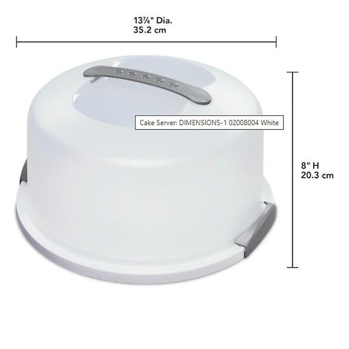 XL Cake and Cupcake Carrier & Holder, Storage Container With Lid and Handle, Holds up to 12 inch 3-layer cake, White Gray Translucent Dome - Perfect for Transporting Cakes, Cupcakes, or Other Desserts