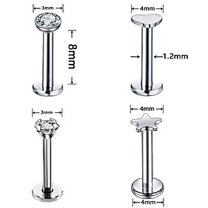 Oyaface 12 PCs 16G Labret Monroe Lip Rings Helix Studs Tragus Earrings Piercing Jewelry with Pink CZ