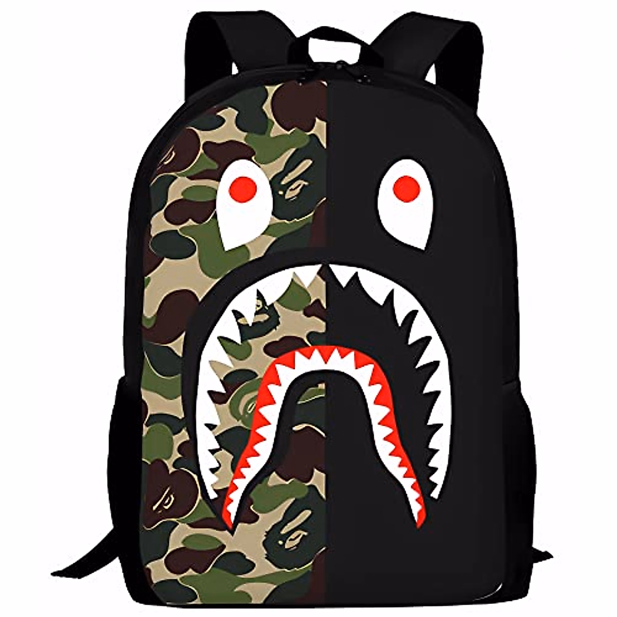 AKMASK 17inch Shark Backpack Green Camouflage 3D Print Laptop Backpack Lightweight Casual Daypack Bookbag