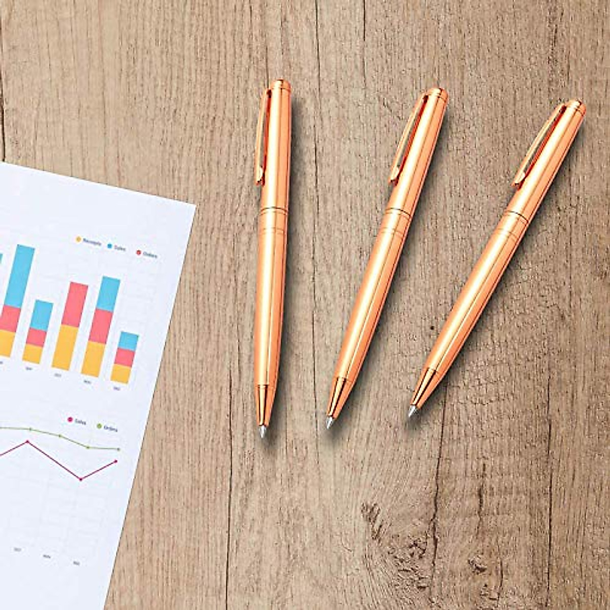 Cambond Ballpoint Pens Black Ink, Metal Pens Stainless Steel Uniform Pens for Gift Business Men Police Flight Attendant, 1.0 mm Medium Point, 3 Pens with Extra 3 Refills, Rose Gold