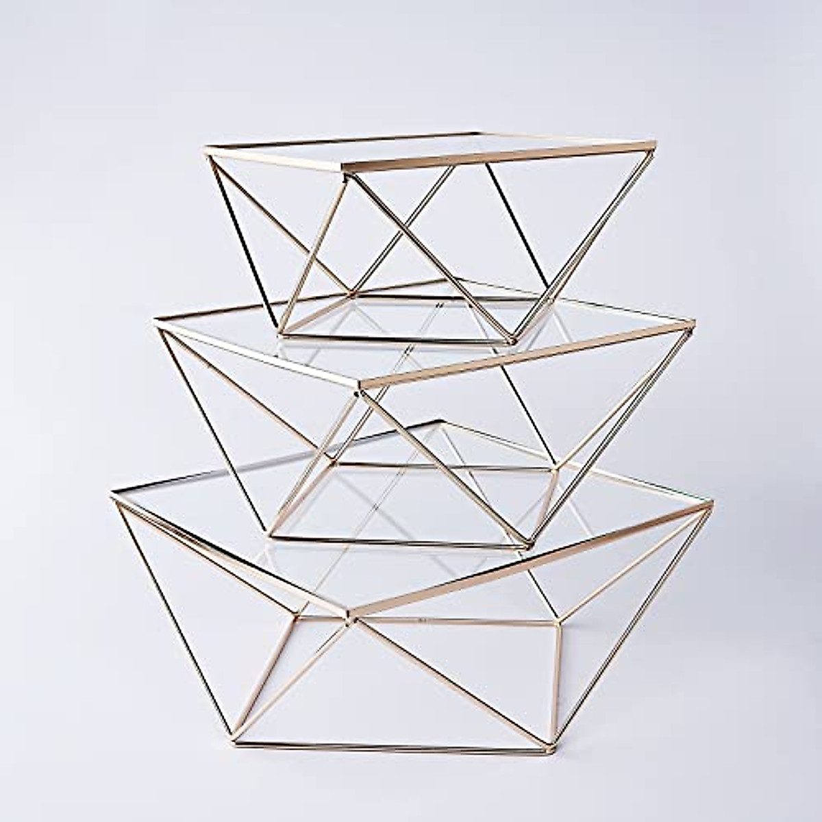 Efavormart 10" Square Gold Metal Geometric Cake Stand Gold Cake Riser with Glass Top Glossy Metallic Finish for Dessert Cupcake Pastry Candy Display Plate Event, Birthday Party