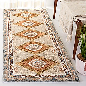 Safavieh Aspen Collection 2'3" x 8' Brown/Blue APN126T Handmade Moroccan Boho Tribal Wool Entryway Foyer Living Room Bedroom Kitchen Runner Rug