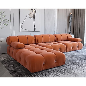 MGH Convertible Modular, Minimalist Couch with Ottomans, L-Shaped Velvet Sofas Couches, 4-Seat Sofa Couch Sectional with Reversible Chaise for Living Room (Orange)