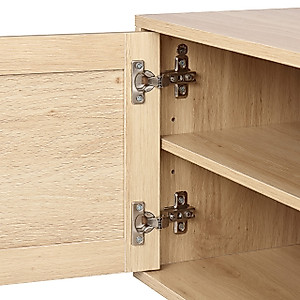 Finnhomy 59 Inch Boho TV Stand for up to 70 inch TV, TV Console with 2 Hand Made Rattan Decorated Doors, Living Room Entertainment Center TV Table with Storage, Natural