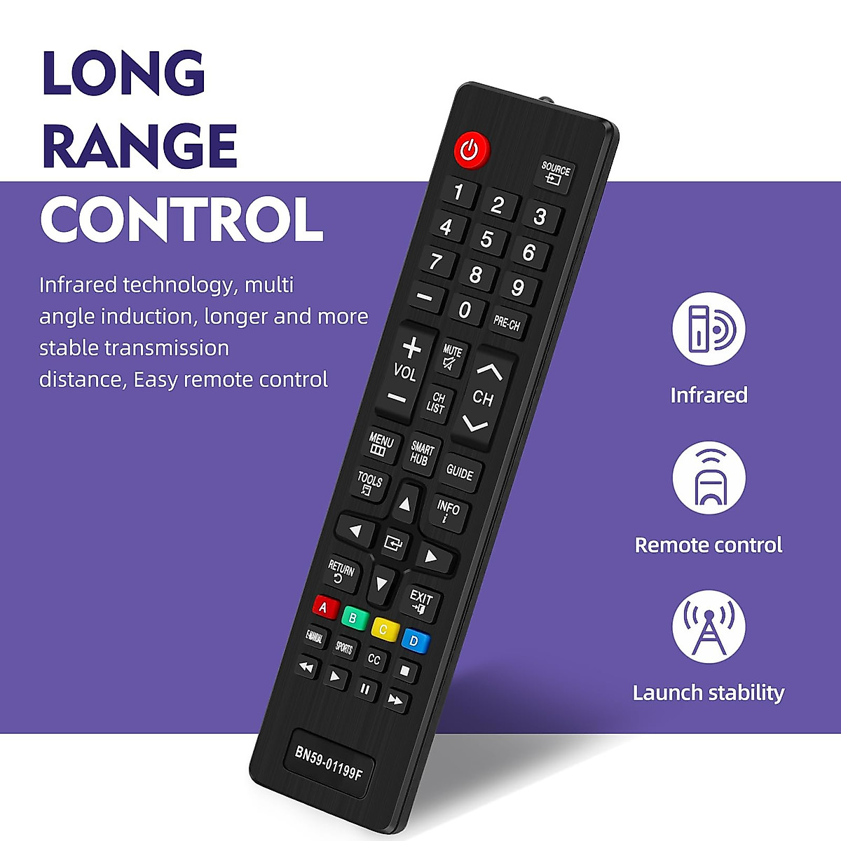 JNGKE Universal Remote Control for Only All Samsung TV, Samsung Remote for Samsung Smart TV LED LCD QLED 4K 3D Series, for All Samsung TV Remote Model Black
