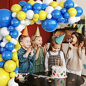 Blue Yellow Balloons, Rams Balloons Garland Kit, 78 Pack 3 Sizes 18 inch 10 inch 5inch Blue Yellow White Latex Balloons with 16FT Strip for Baby Shower Anniversary Birthday Wedding Graduation Office Party DIY Decoration