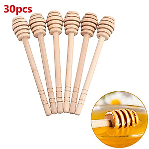 30pcs Wooden Mini Jam Honey Dipper Jar Dispensing Collecting Stirring Rod Stick (10cm)